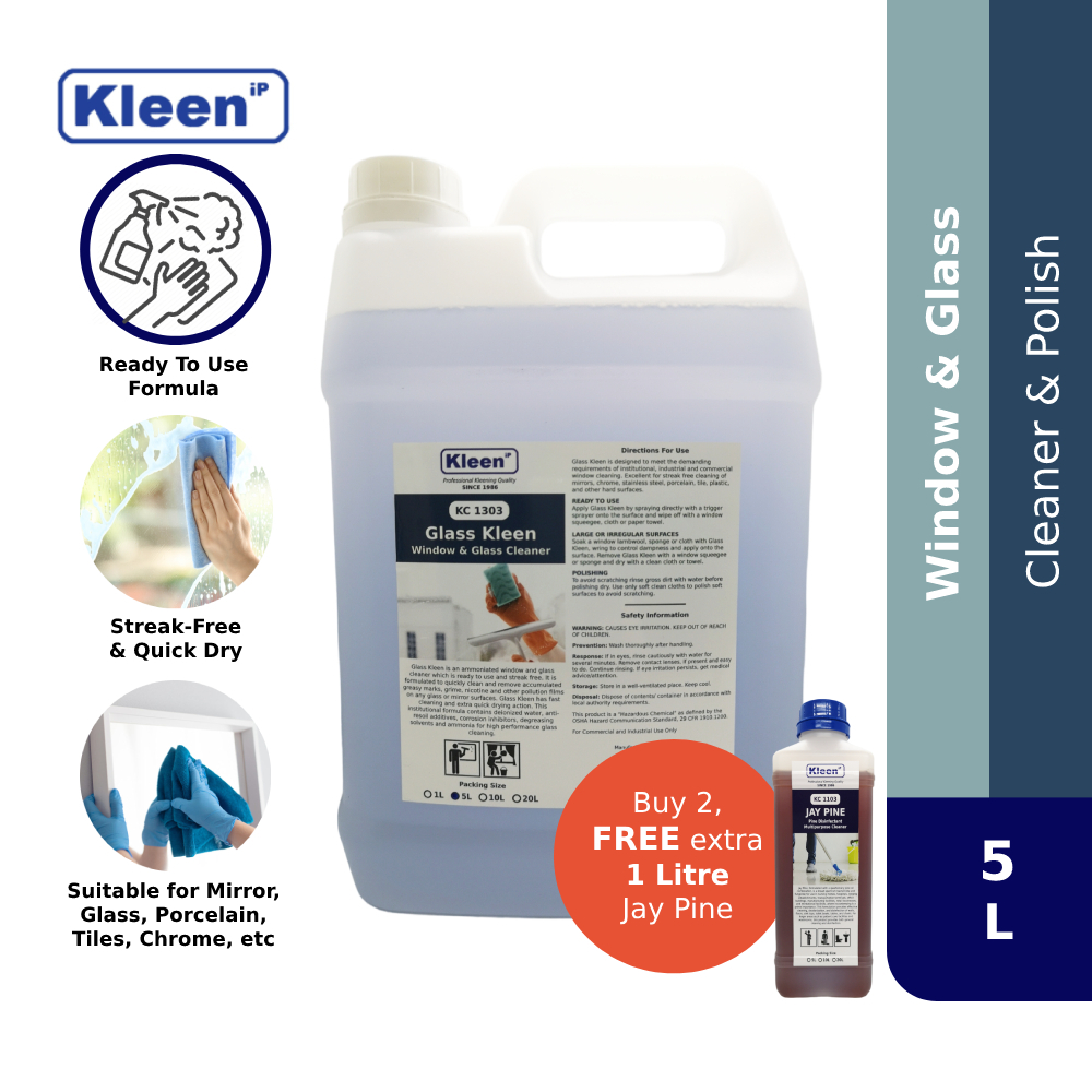 Kleen Glass Kleen Window Glass & Mirror Cleaner & Polish Liquid (KC 1303) 5L/ 5000ML Ready To ...
