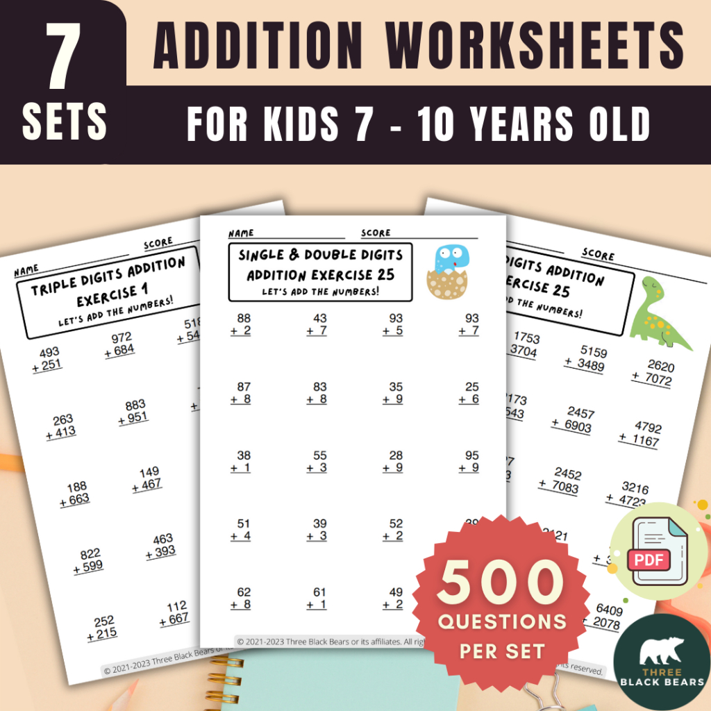 7 Sets of Printable Addition Worksheets for Primary School | Softcopy ...