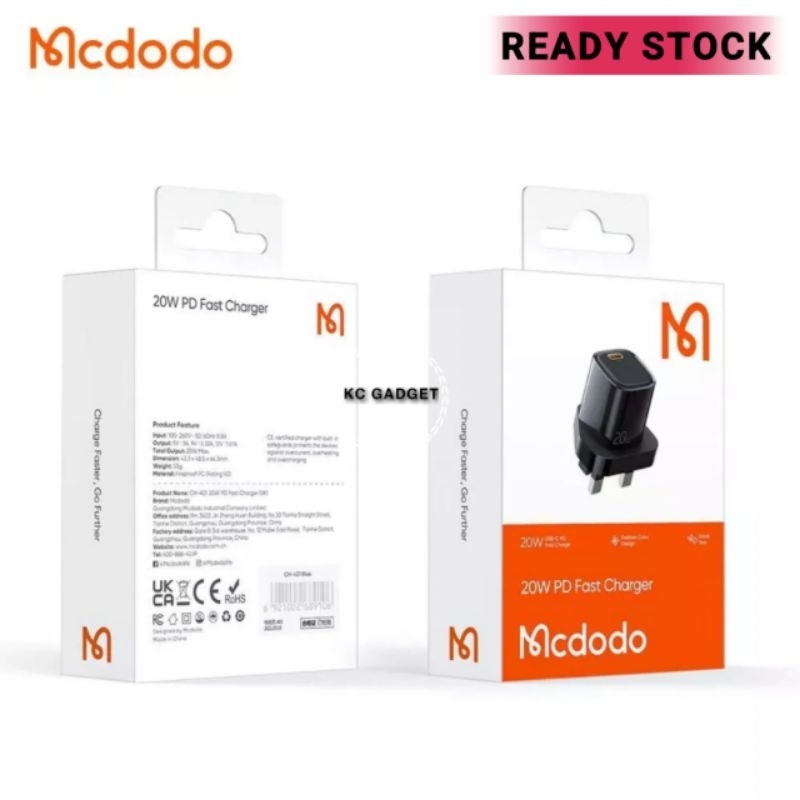 ORIGINAL MCDODO CH-4011 PD 20W FAST CHARGE ADAPTER | Shopee Malaysia