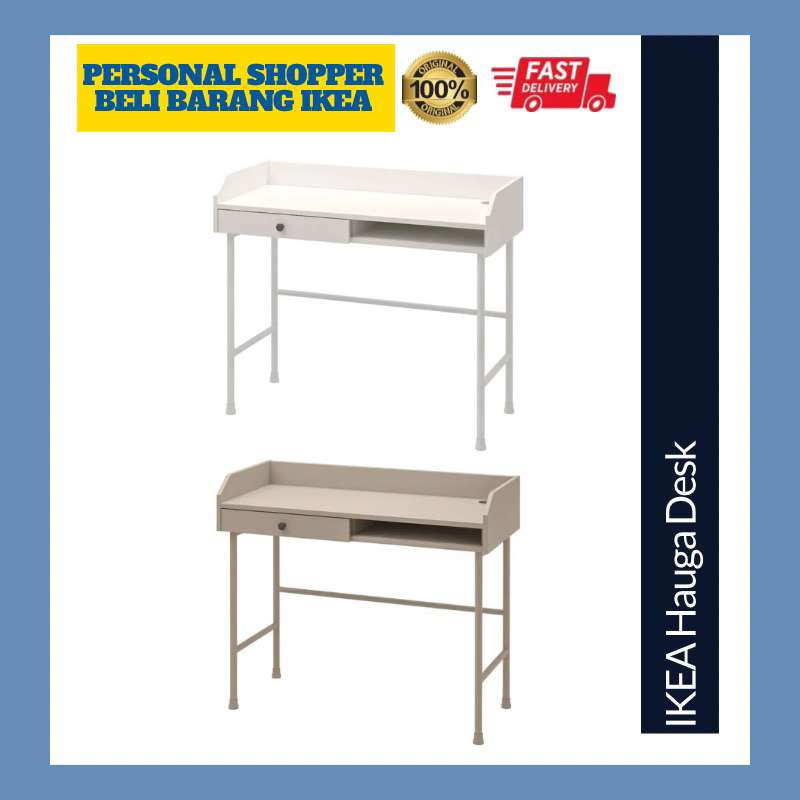 IKEA Hauga Desk White Beige 100x84cm Office Work Study Table Laptop ...