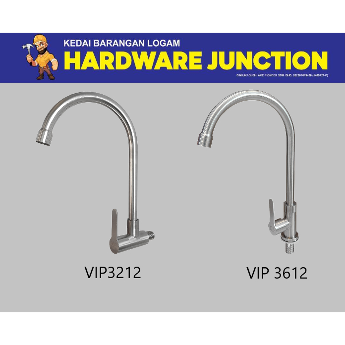 VIP KITCHEN WALL/PLILLAR COLD SINK TAP STAINLESS STEEL SUS304 - SS3612 SS3212 | Shopee Malaysia