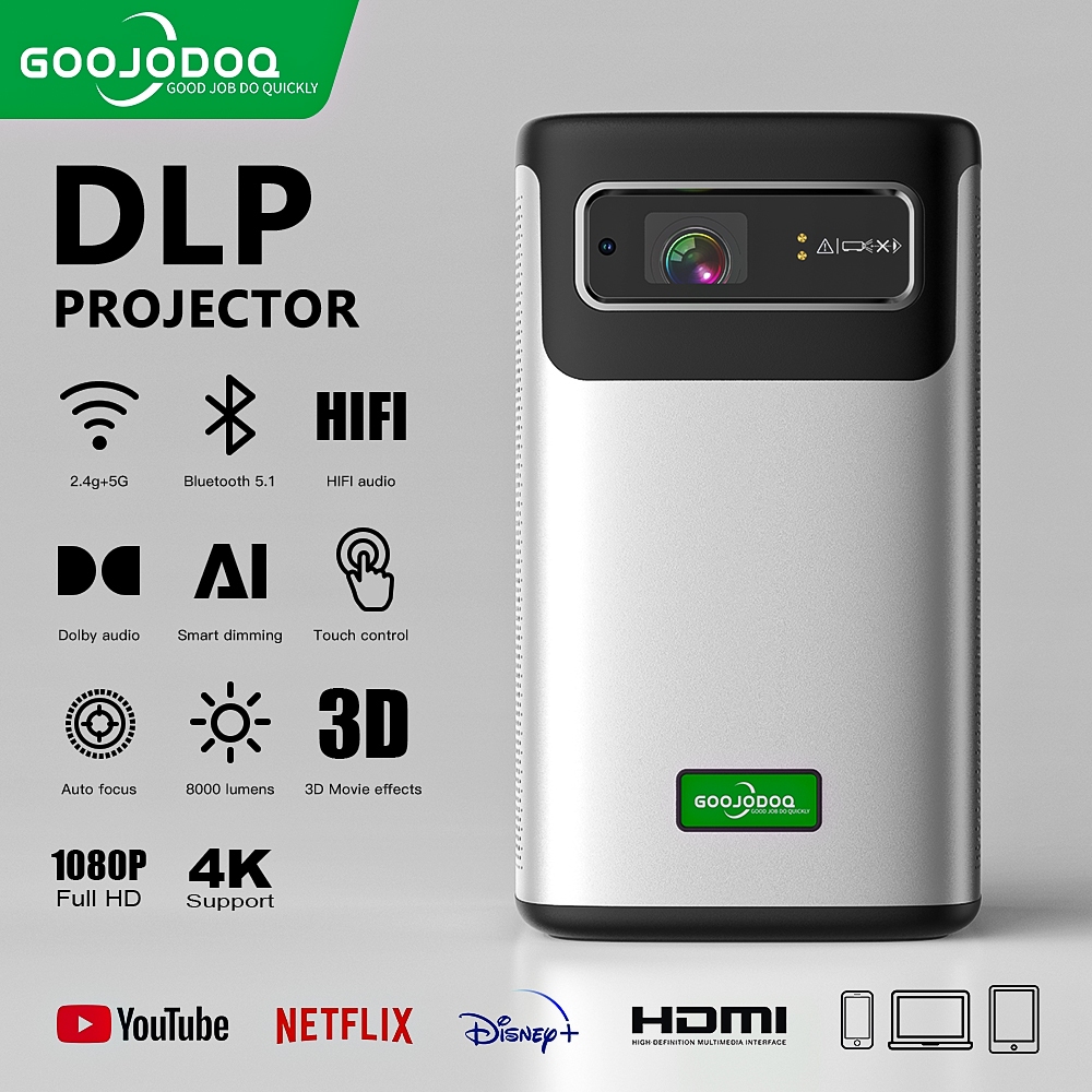 GOOJODOQ (2 years warranty)DLP 4K Projector Android Mini Projector auto ...