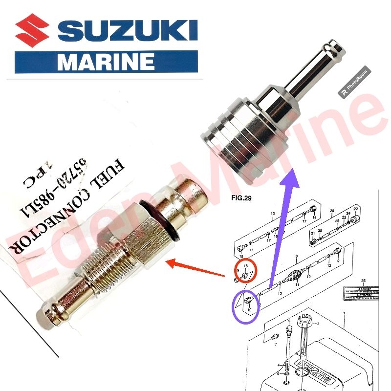 Fuel connector (Male / Female to engine) for Suzuki DT 9.9/15/30/40 HP ...