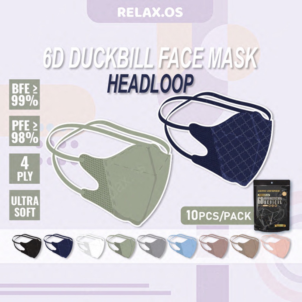 ZERO DEGREE 3D Duckbill Mask Headloop & Earloop 10pcs/Pack 4Ply Adult ...