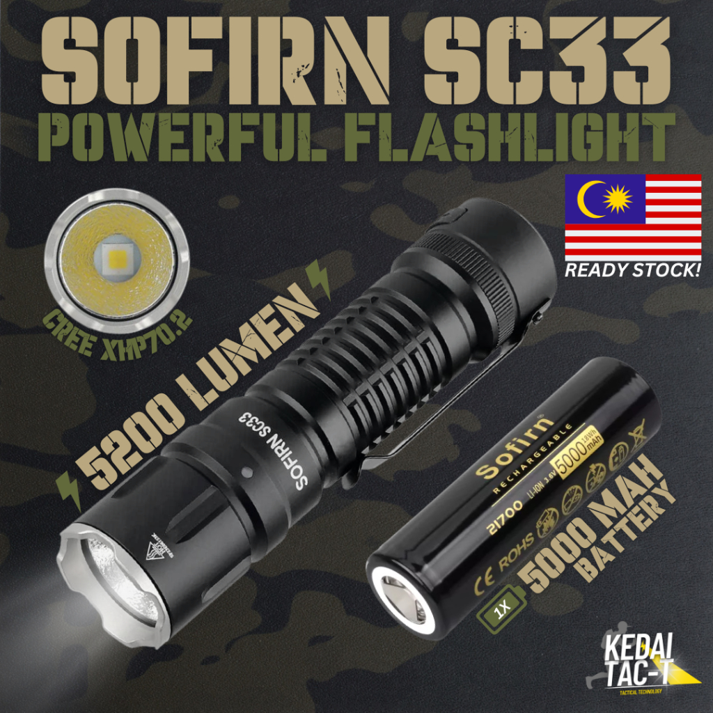 SOFIRN SC33 - 5200 LUMEN High Performance Flashlight Full Set with Battery - Malaysia Ready ...