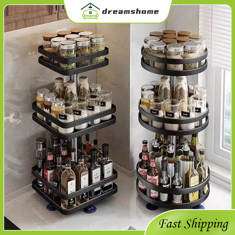 2/3 Tier 360° Rotating Spice Rack Rotatable Kitchen Rak Rempah ...