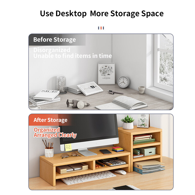Computer Monitor Rack Drawer Wood Desktop Shelf 1/2 Layer Screen ...