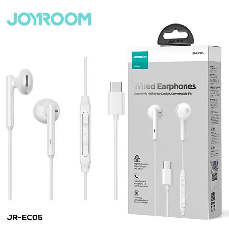 Joyroom JR-EC05 TYPE-C Series Half In-Ear Wired Earphones-White | Shopee Malaysia