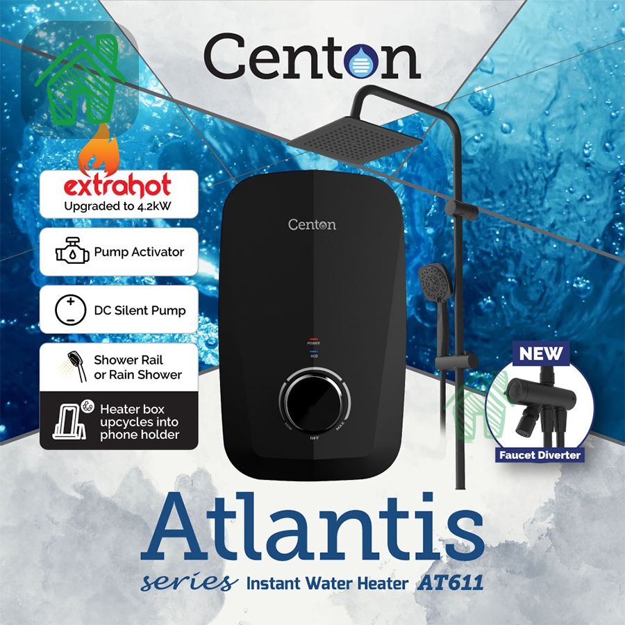 CENTON Instant Shower Water Heater - Atlantis Rain Shower AT611 Series ...