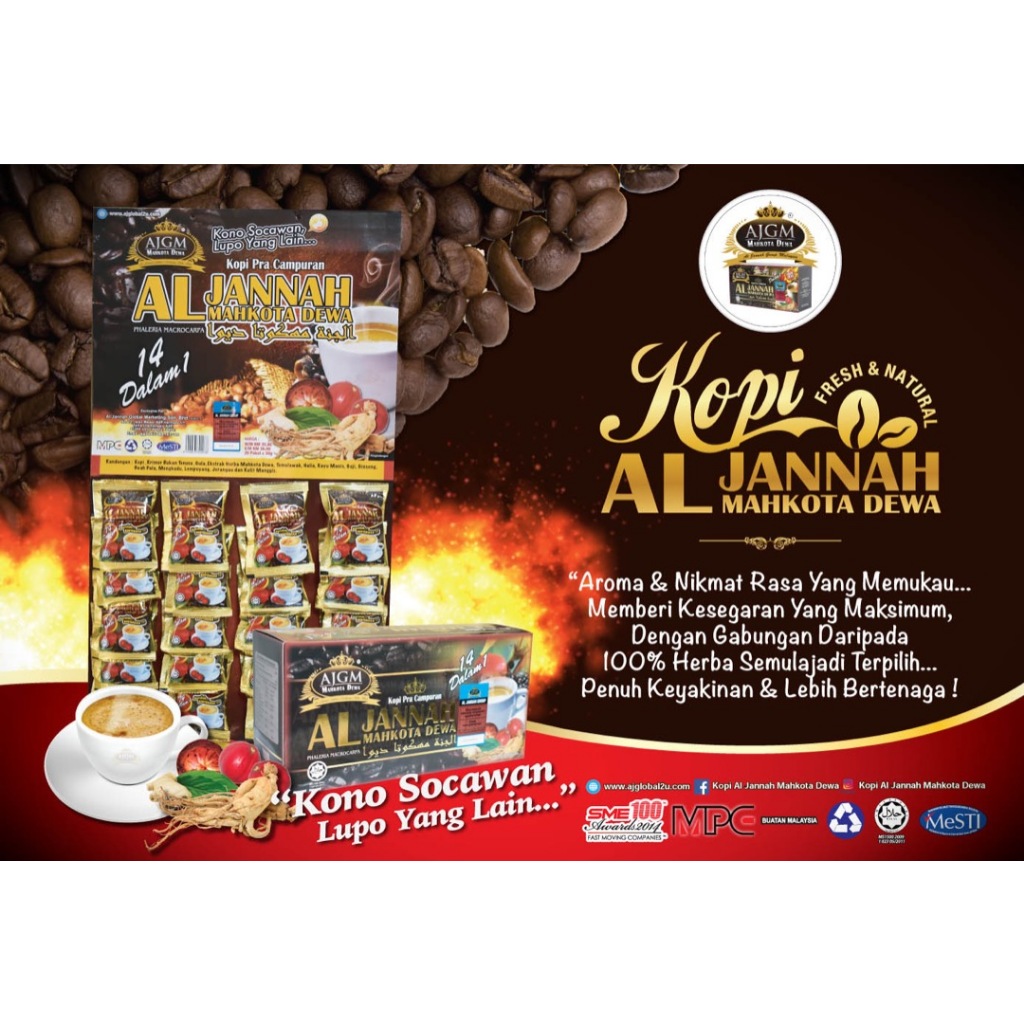 Kopi Al-Jannah Mahkota Dewa 14 dalam 1 Original (30 Gram x 20 Sachets) | Shopee Malaysia