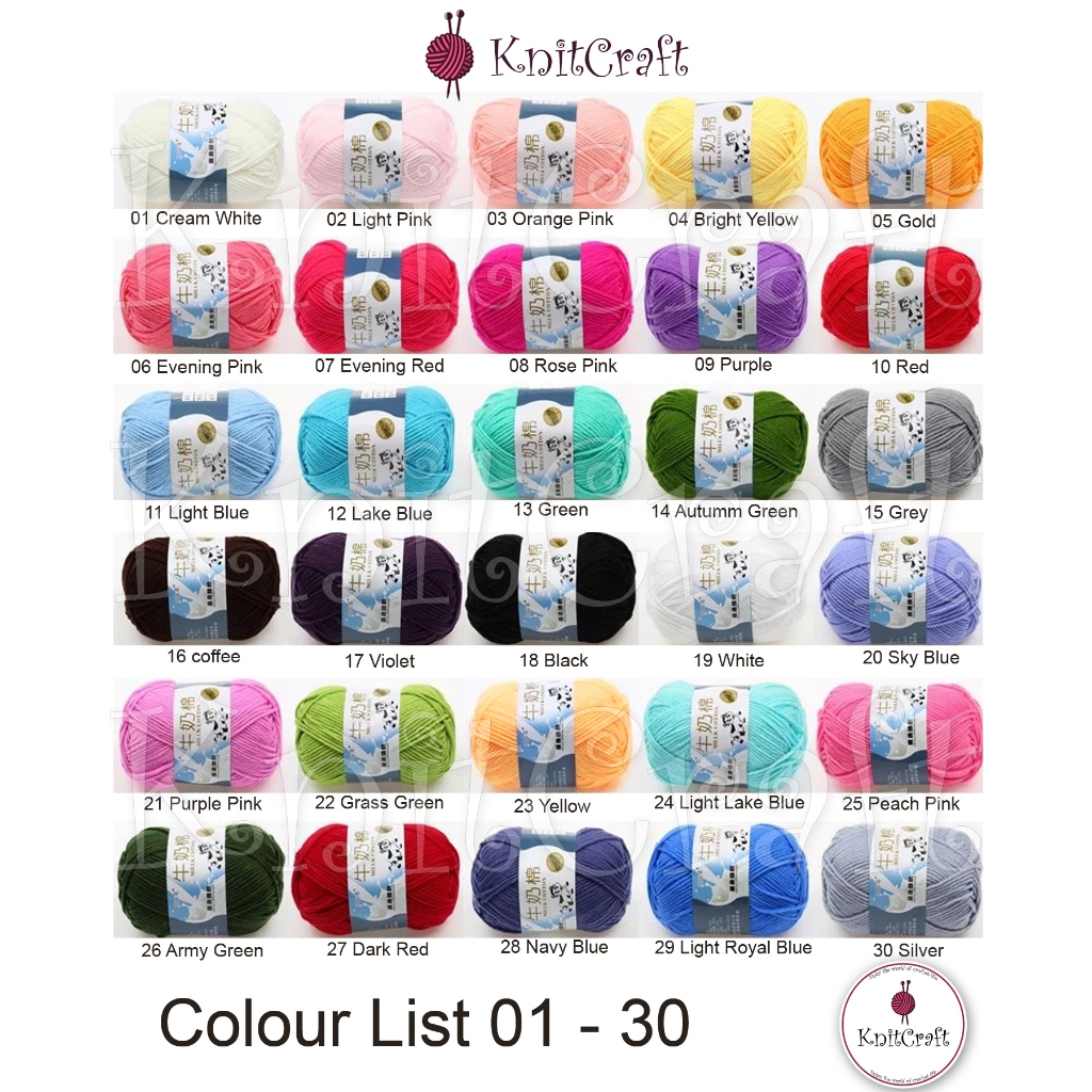 Benang Kait No.1 - 30 Milk Cotton 5ply Milk Cotton Knitting Yarn 50g ...