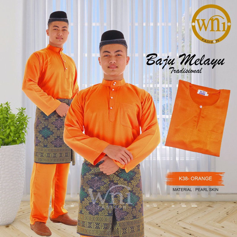 BAJU MELAYU TRADISIONAL ORANGE BOLD (BERPESAK) | Shopee Malaysia