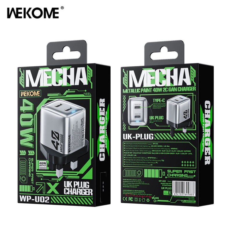 WEKOME WK Design MECHA METALLIC WP-U02 40W 2C GaN Charger Type C 2 ...