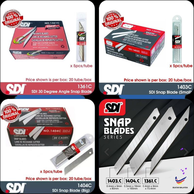 🔥OFFER🔥 SDI CUTTER BLADE REFILL ( 20 TUBES/BOX ) 1361C / 1404C / 1403C - 30/60 Degree Angle Snap ...