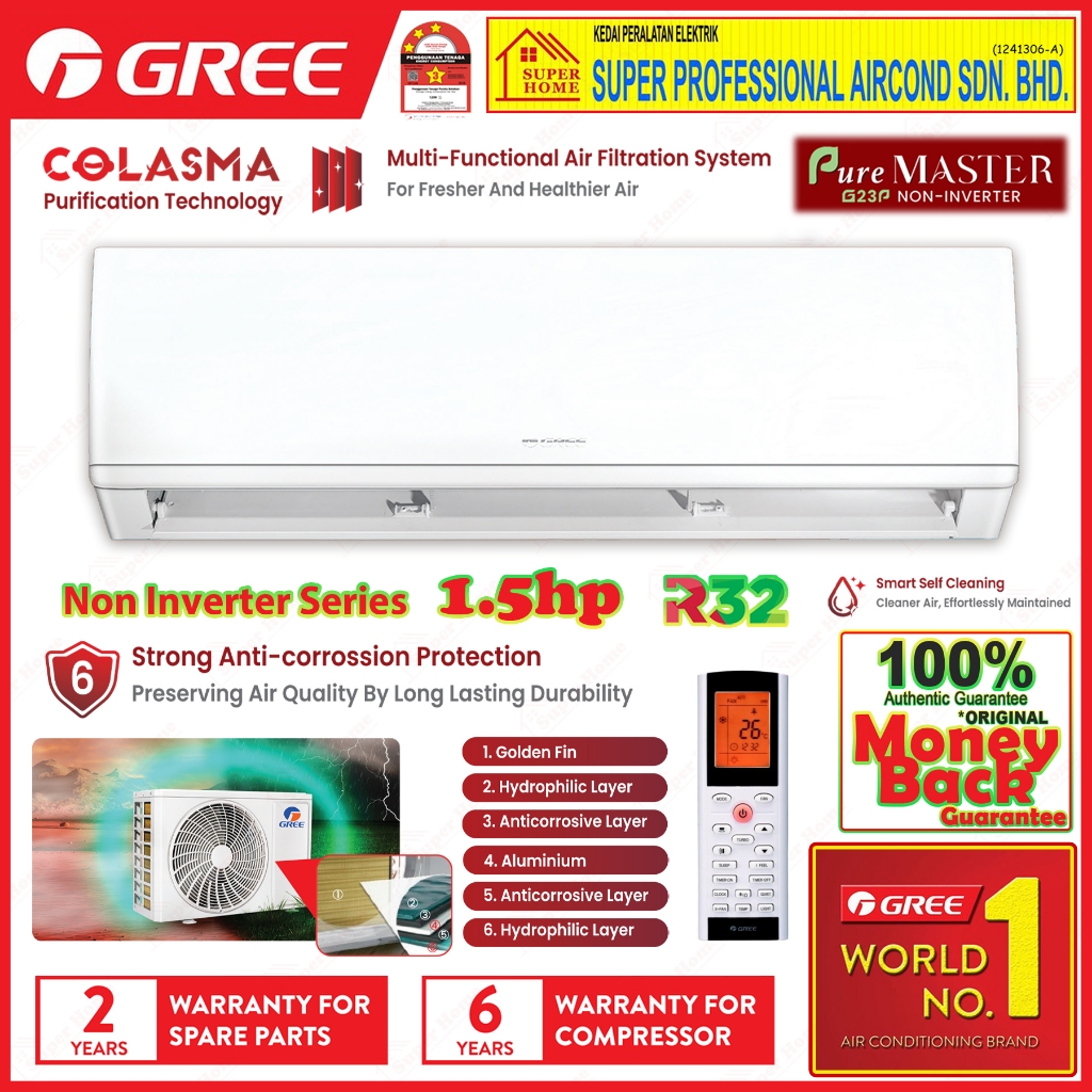 Gree 1.5hp Non Inverter Air Conditioner GWC12AGCXB-K6NNA2A COLASMA ...