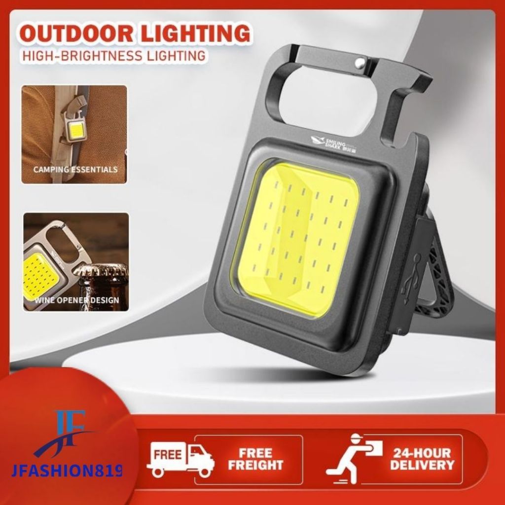 (original) Smiling Shark LED lampu Mini COB Keychain Torch Light USB ...