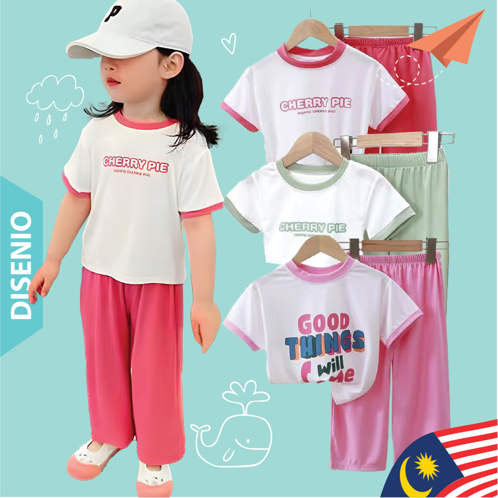 6M-6Y kids sleep wear sets short sleeves+long pants / girls / baju ...