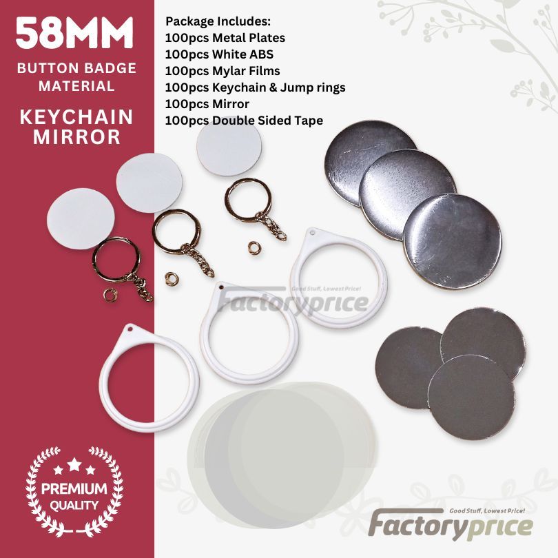 58mm Keychain Mirror Badge Material | (100pcs/pkt) | Material Kosong ...