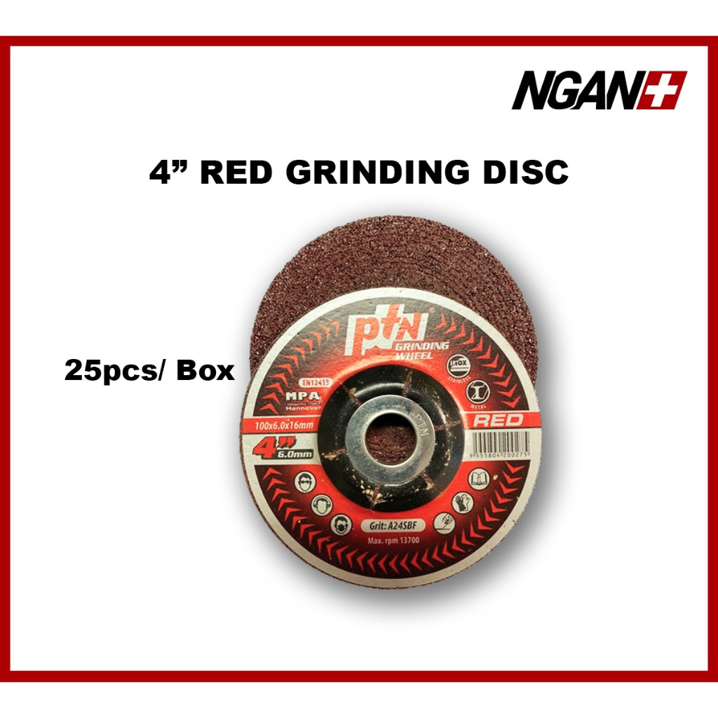 25 Pieces/ BOX PTN 4” RED Grinding Disc Grinding Disc | Shopee Malaysia