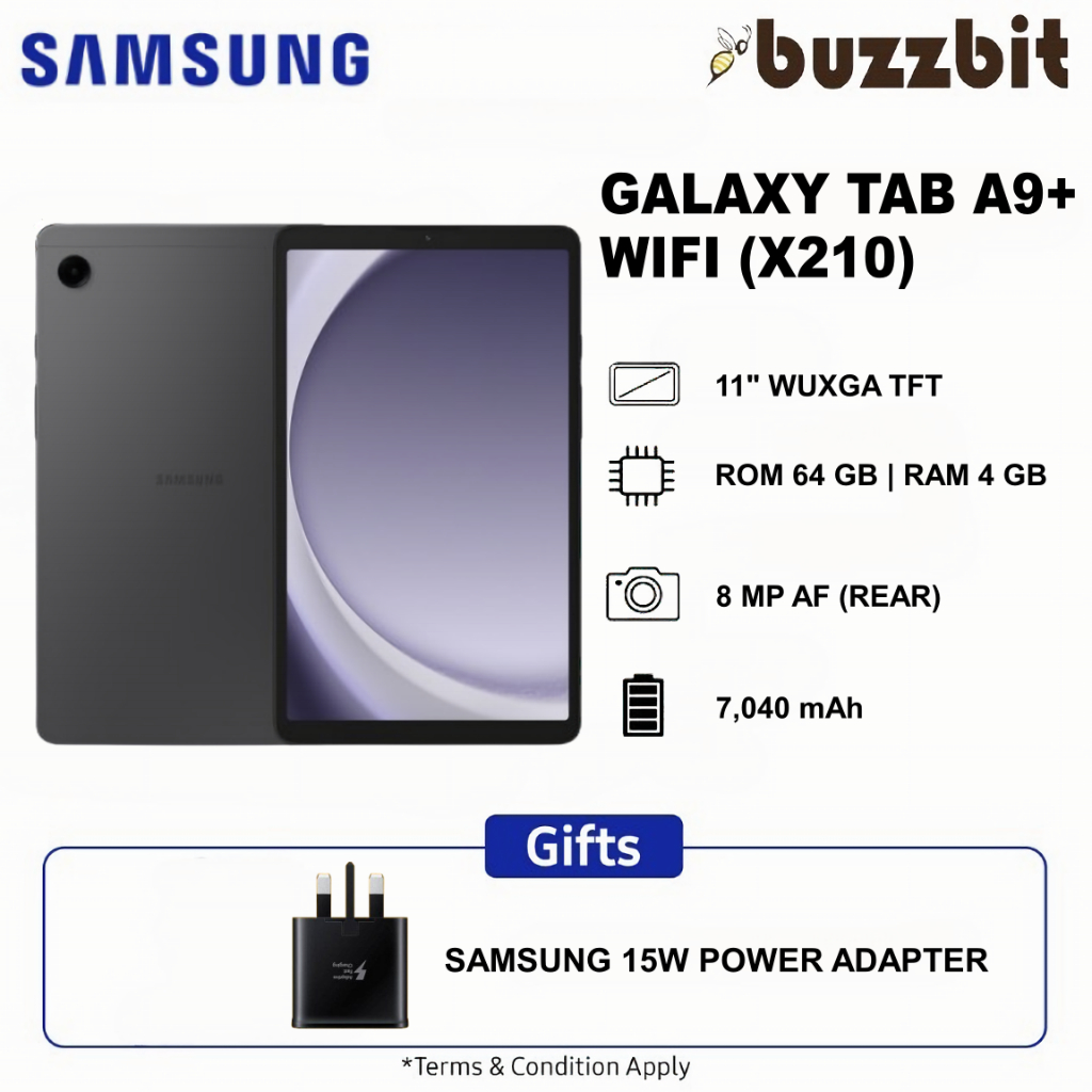 【4GB + 64GB】 Samsung Galaxy Tab A9+ Plus Wifi (X210) With 15W Adapter ...
