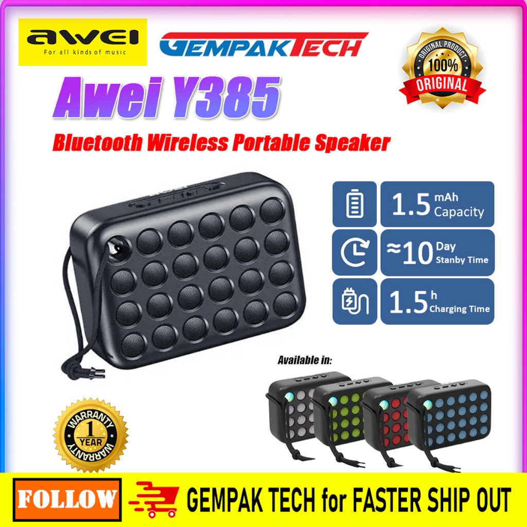 Awei Y385 Wireless Outdoor Bluetooth Speaker Mini Portable Speaker with ...
