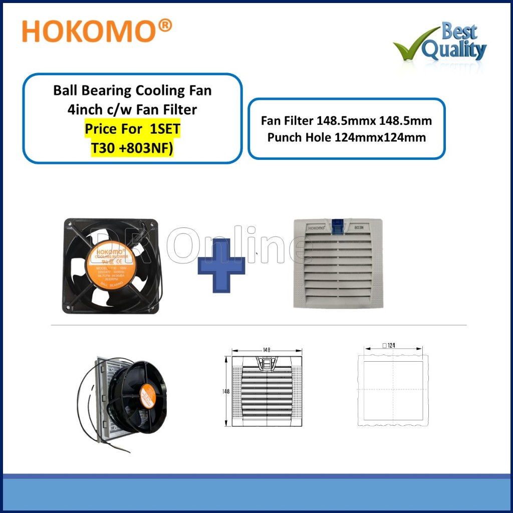 HOKOMO Cooling Blower Fan Axial Fan 4 Inch Ball Bearing, 120mm x 120mm x 38mm 240VAC/110v/415v ...