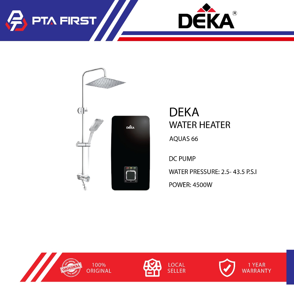 DEKA AQUAS 66 RS WATER HEATER (MATT BLACK)-RAIN SHOWER*clear stock ...
