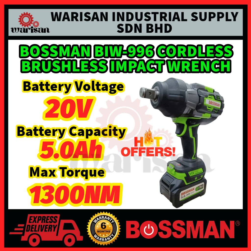 BOSSMAN BIW-996 CORDLESS BRUSHLESS IMPACT WRENCH 1300NM | Shopee Malaysia