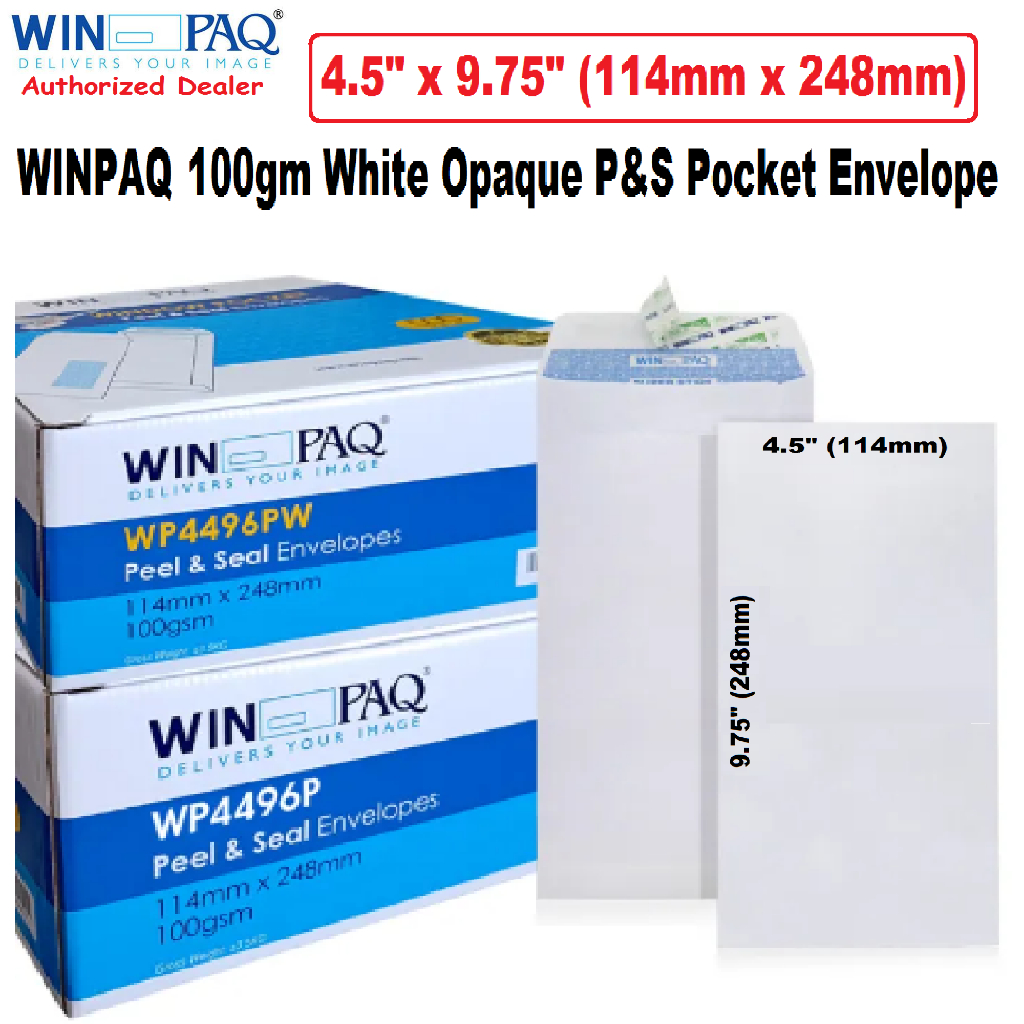 Winpaq (Sampul Surat Putih) White Envelope 4.5" x 9.75" Peel & Seal ...