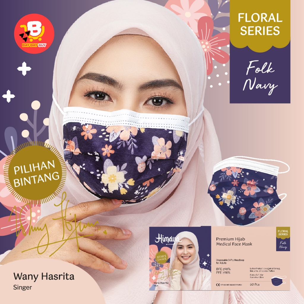 Himaya 3-Ply Hijab Premium Medical Face Mask 50s - Folk Navy (HIMAYA ...