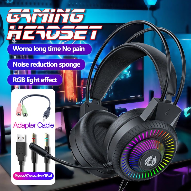[Local Stock]Gaming RGB Headphone Headset Wired Stereo Earphones with ...