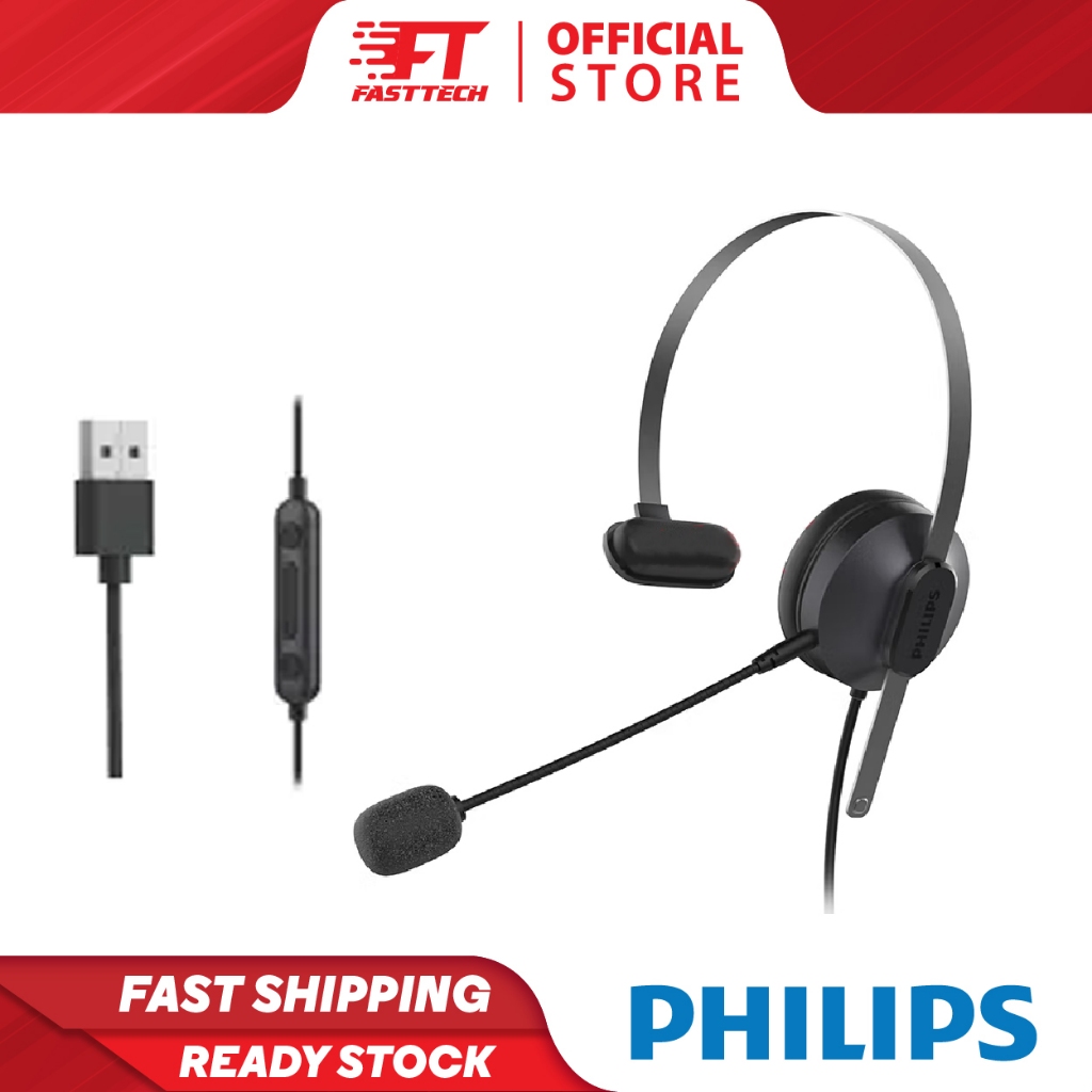 PHILIPS SHM1028 Conference Headset with USB-A Plug, 2.5m Length Cable ...