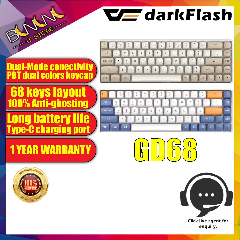 AIGO DARKFLASH GD68 MECHANICAL KEYBOARD | Dual-Mode conectivity | 68 ...