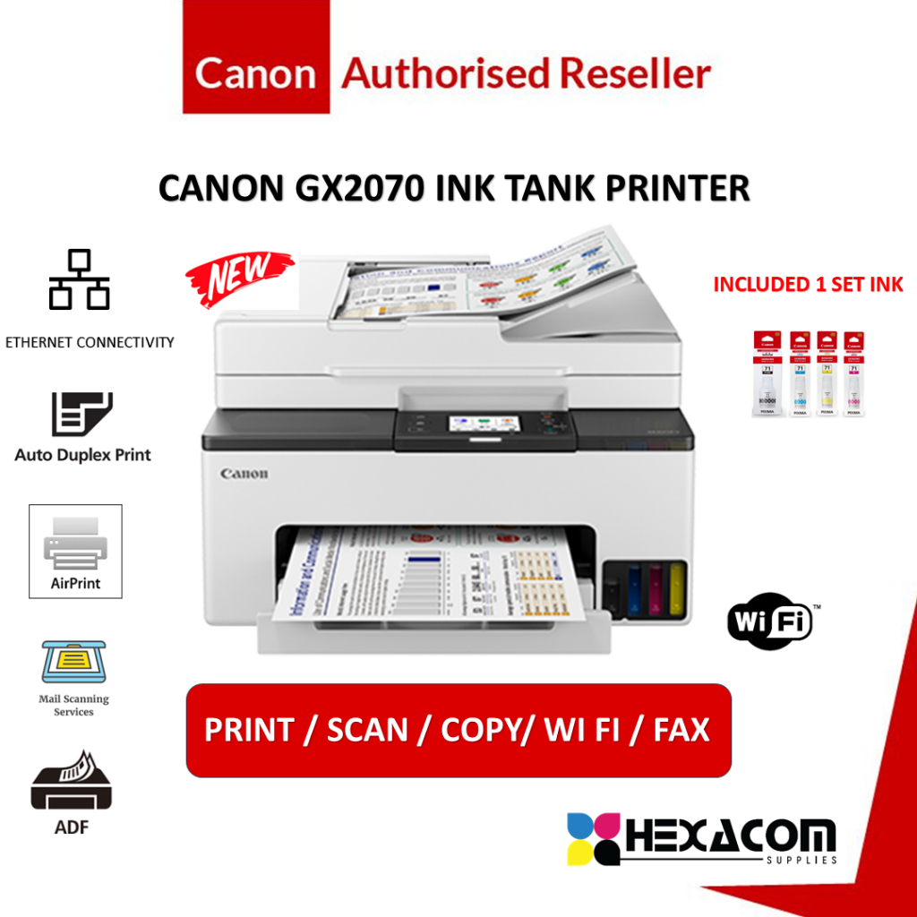 Canon MAXIFY Wireless GX2070 Printer - Print Scan Copy Fax WiFi - GI-75 ...