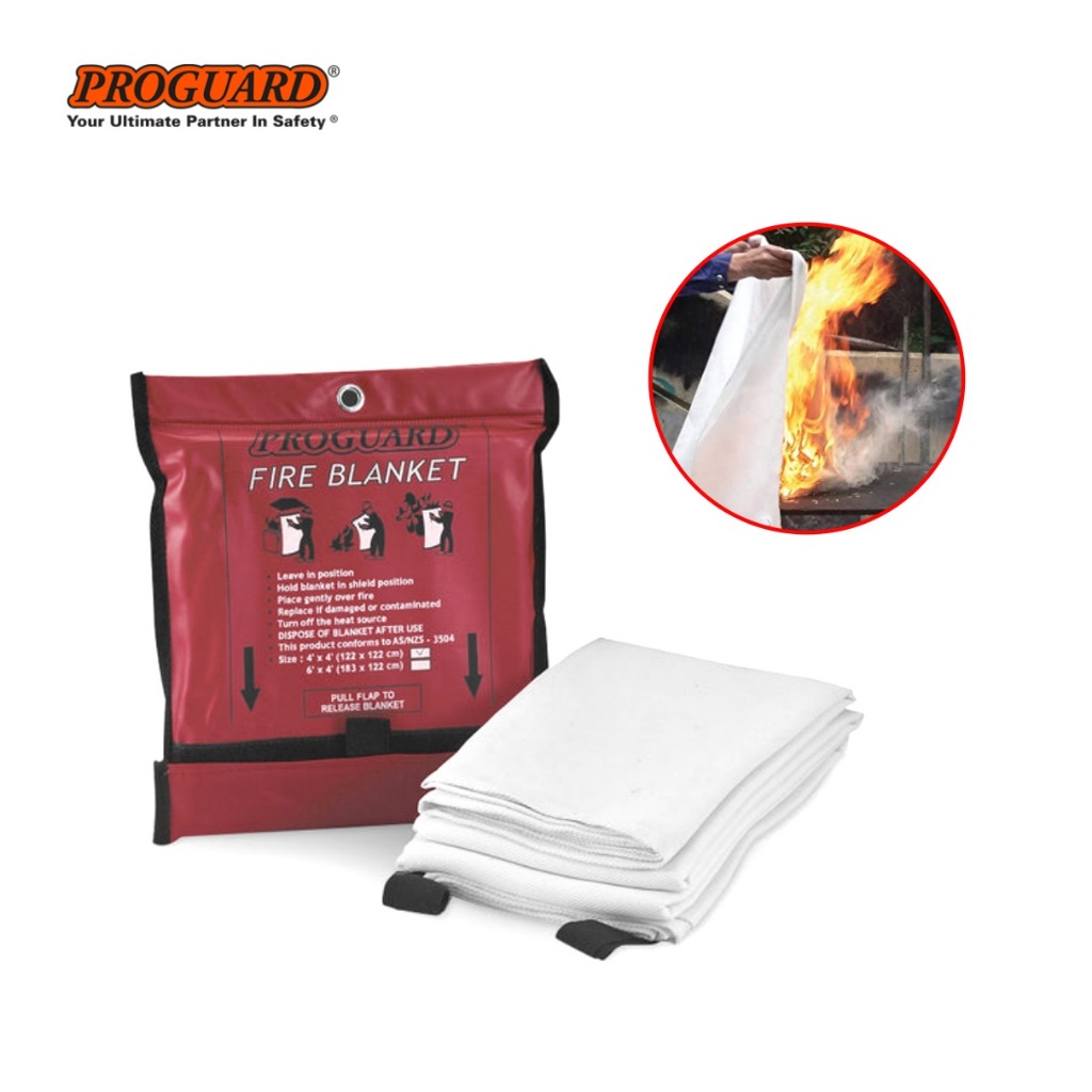 Proguard Fire Retardant 4' x 6' or 4' x 4' Fiberglass Fire Blanket c/w ...