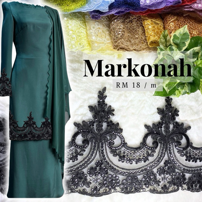 0.5M | Markonah Sequin/labuci Border Bridal Lace 23cm | pengantin ...