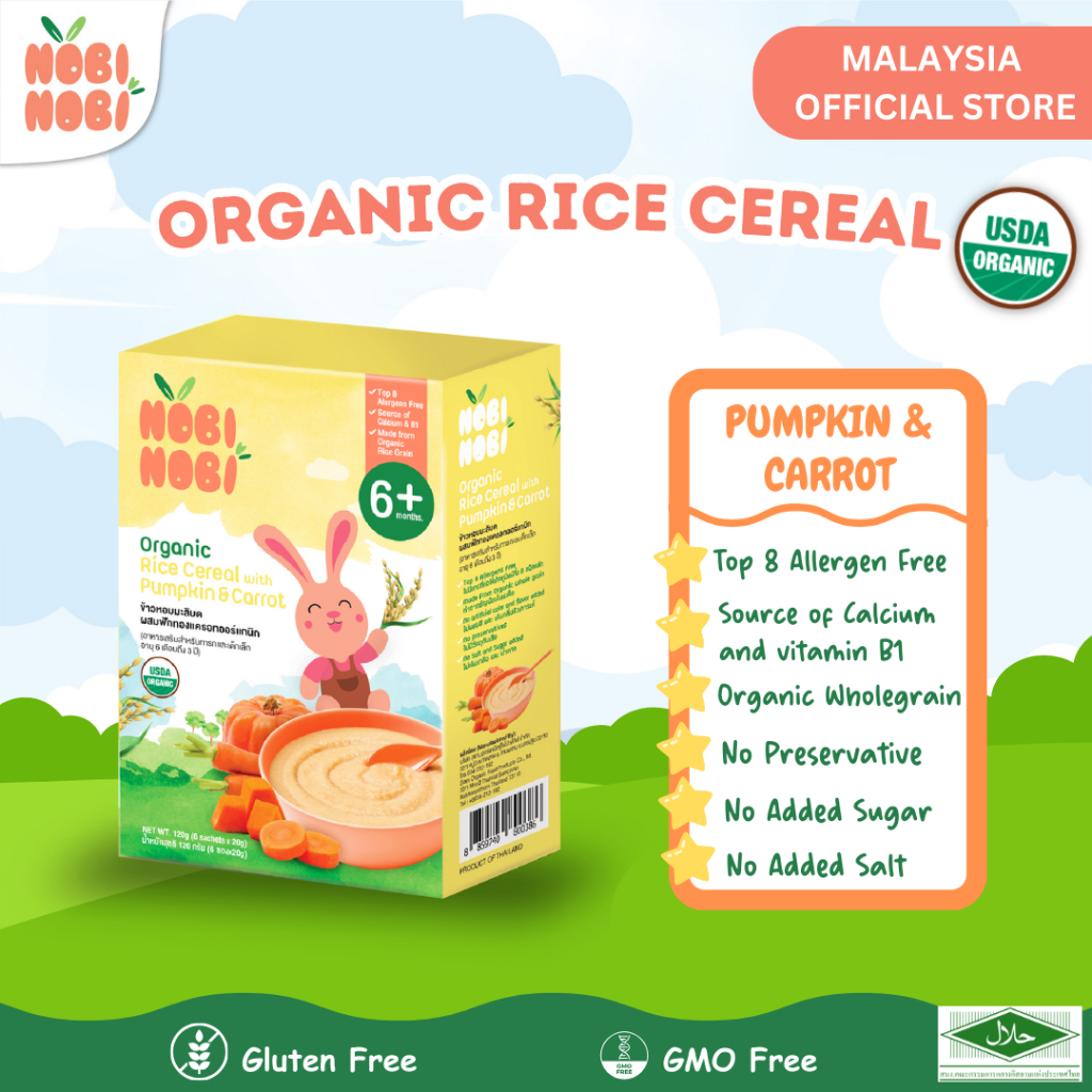 [HALAL] Organic Pumpkin & Organic Carrot Nobi Nobi Organic Rice Cereal / Travel Food / Baby Food ...