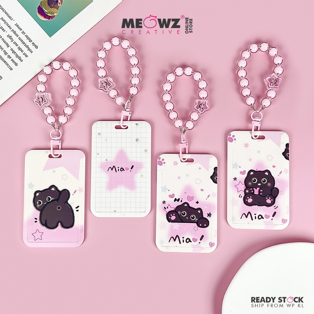 Black Cat Kucing Card Holder Lanyard Miao Miao Love Name Tag Bead ...