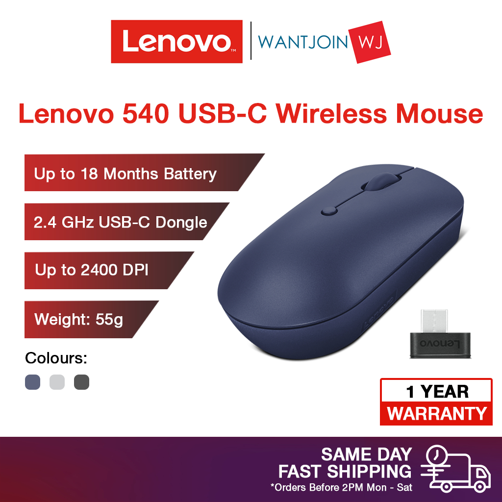 Lenovo 540 Compact Wireless Mouse - Adjustable 800/1600/2400 DPI - USB ...