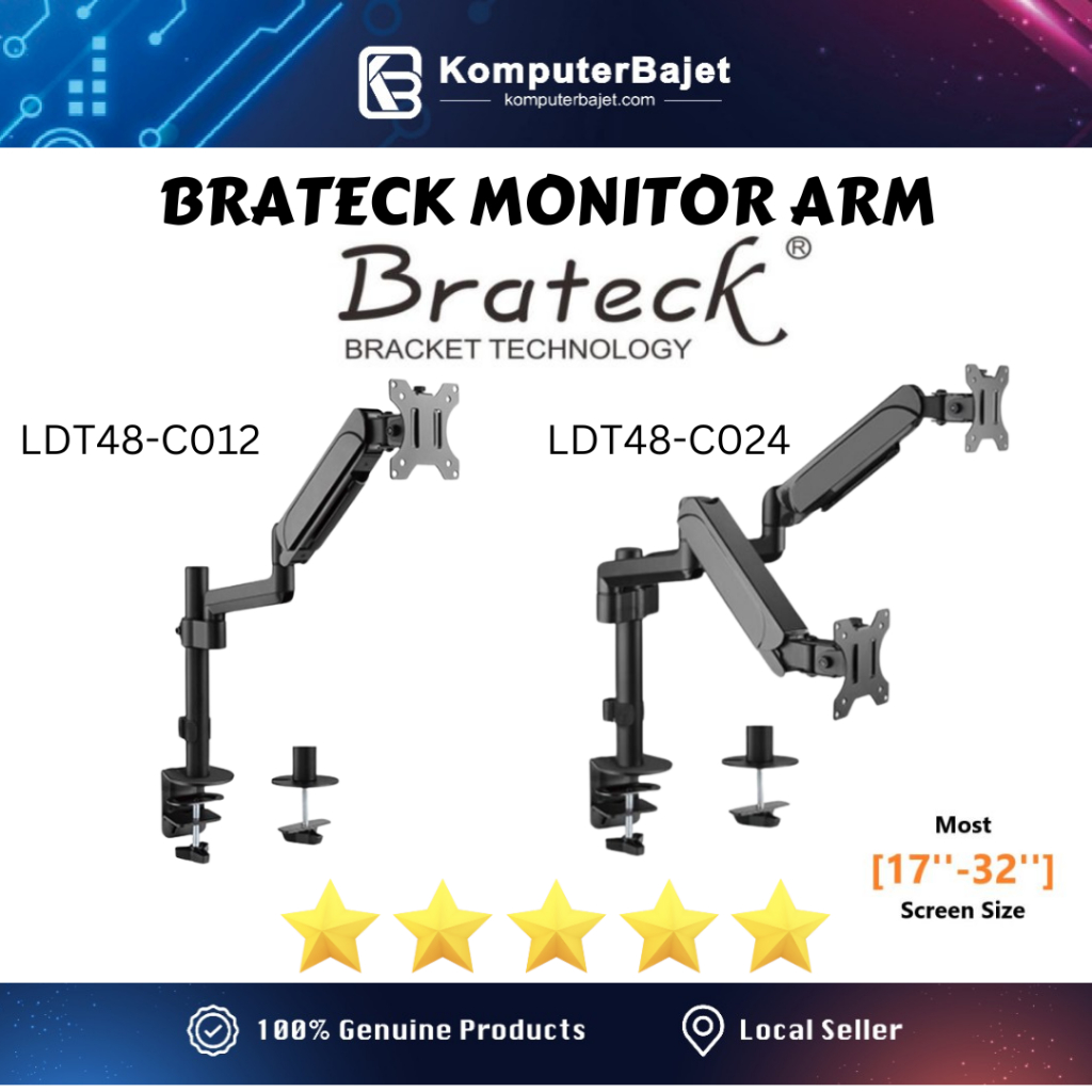 Brateck LDT48-C012 LDT48-C024 Dual Monitors Pole-Mounted Gas Spring Monitor Arm Fit Most 17"-32 ...