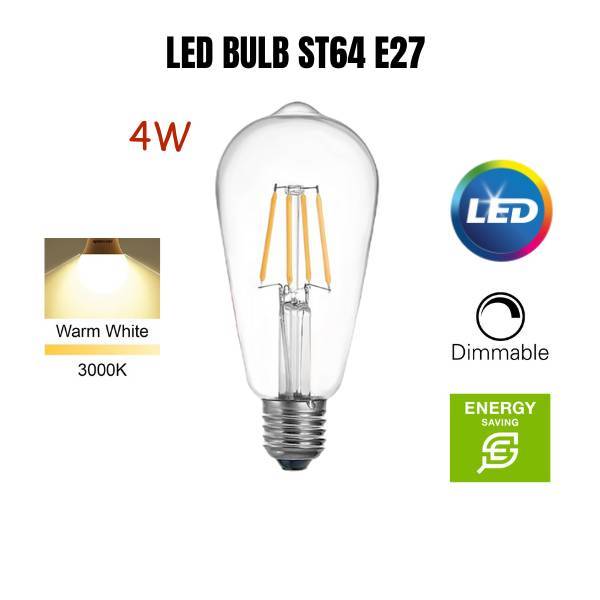 [READY STOCK]ST64 LED BULB 4W E27 WARM WHITE*2700K* (CLEAR) | Shopee ...