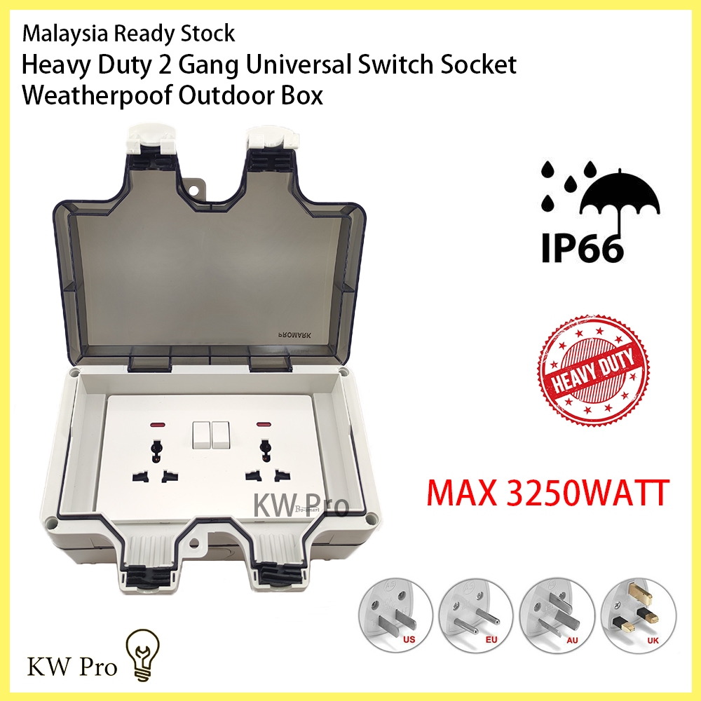 2 Way/Gang Waterproof Garden Universal Multi Switch Socket HEAVY DUTY ...