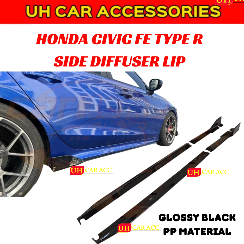 HONDA CIVIC FE 2022 2023+ TYPE R SIDE SKIRT DIFFUSER GLOSS BLACK 4 PCS ...