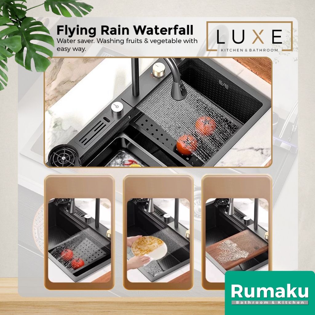 [SHOPEE EXCLUSIVE] LUXE 304 Stainless Steel Flying Rain Waterfall Nano Honeycomb Multi Function ...