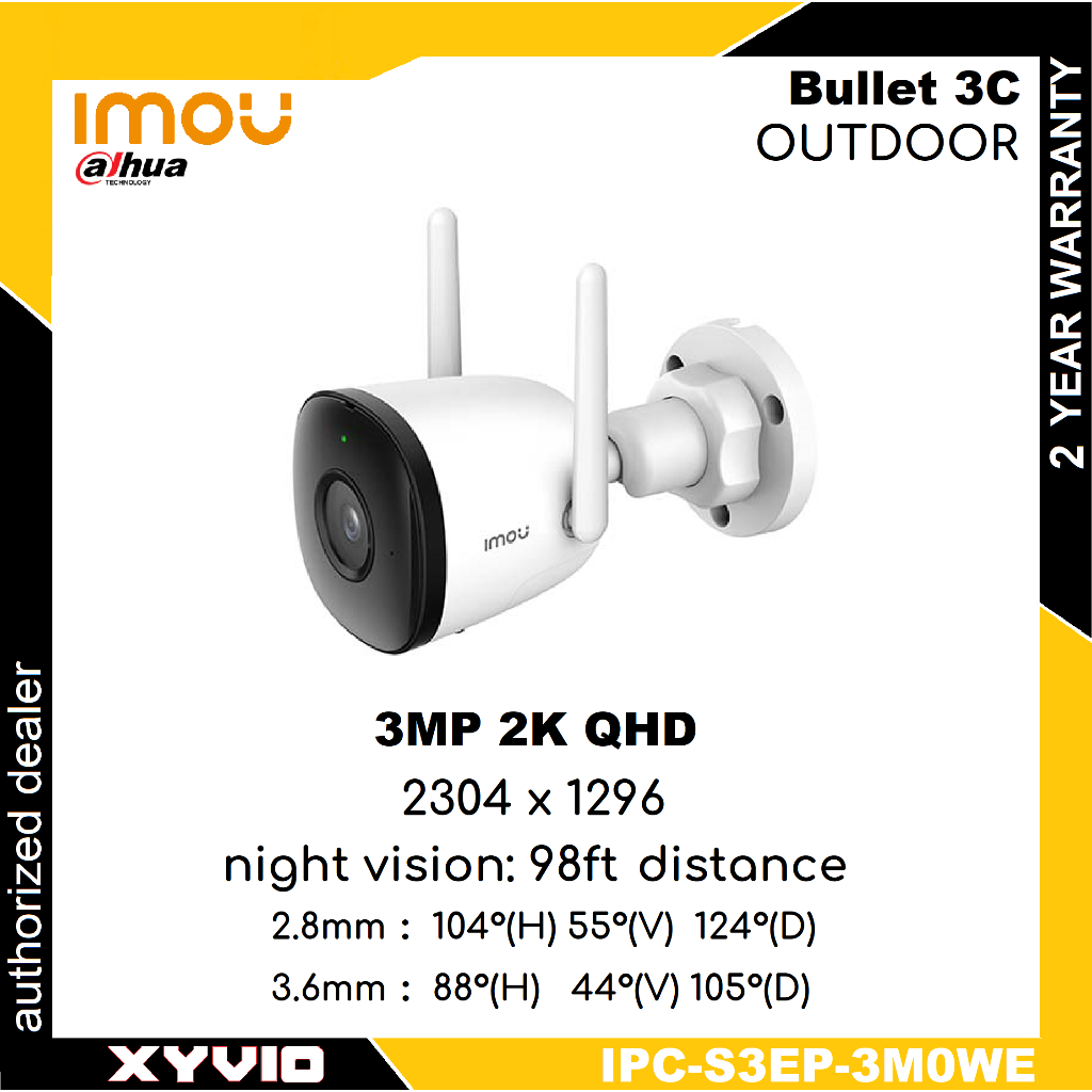 IMOU Dahua IPC-S3EP-3M0WE Bullet 3C 3MP/2K Smart AI Human Detection ...