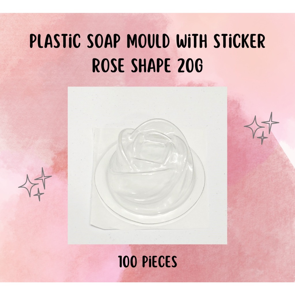 (100pcs/Bag) Rose shape 20g plastic soap mold container with sticker ...