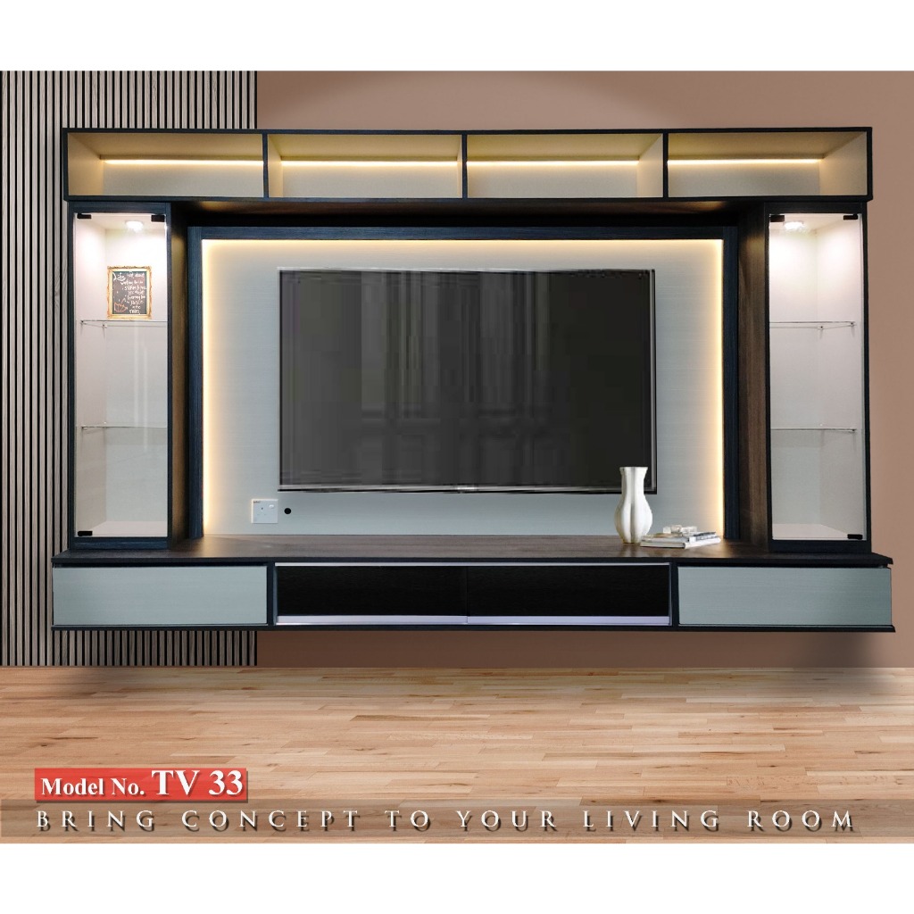 [TSB-TV33]8FT TV Cabinet with LED Light & Solid Wall/8 Kaki Kabinet TV ...