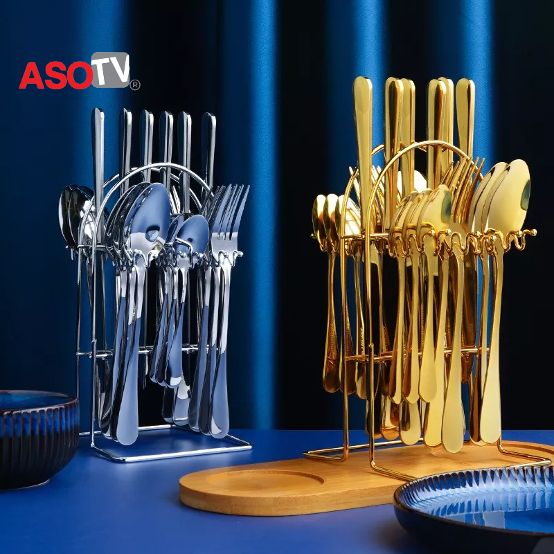 ASOTV® Premium 25 Pcs Stainless Steel Cutlery Set Spoon Fork Knife Tea ...