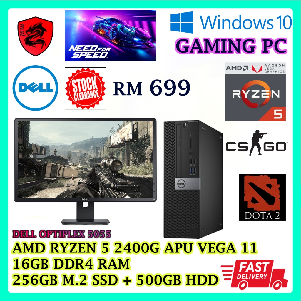 (Budget Gaming Pc) Dell Optiplex 5055 Ryzen 5 2400G Vega 11/16GB RAM ...