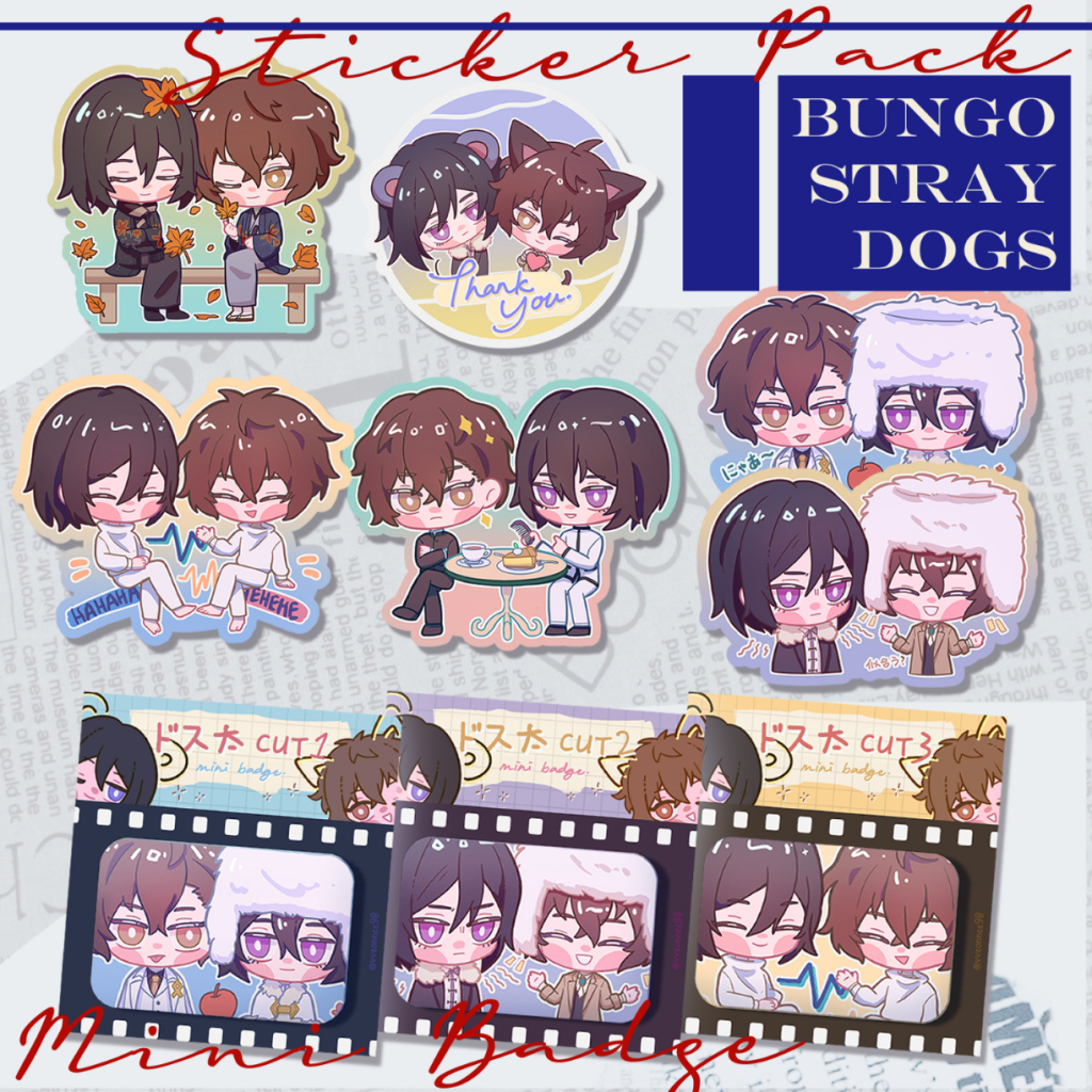 【Veon' Art】Bungo Stray Dogs Fyodor & Dazai Sticker Pack and Mini Badge ...